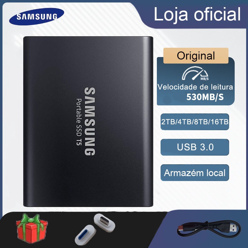 Samsung T5 Hd Externo 2TB/4TB/8TB/16TB Portátil Mini Unidade De Estado Sólido SSD Para Arquivos ...