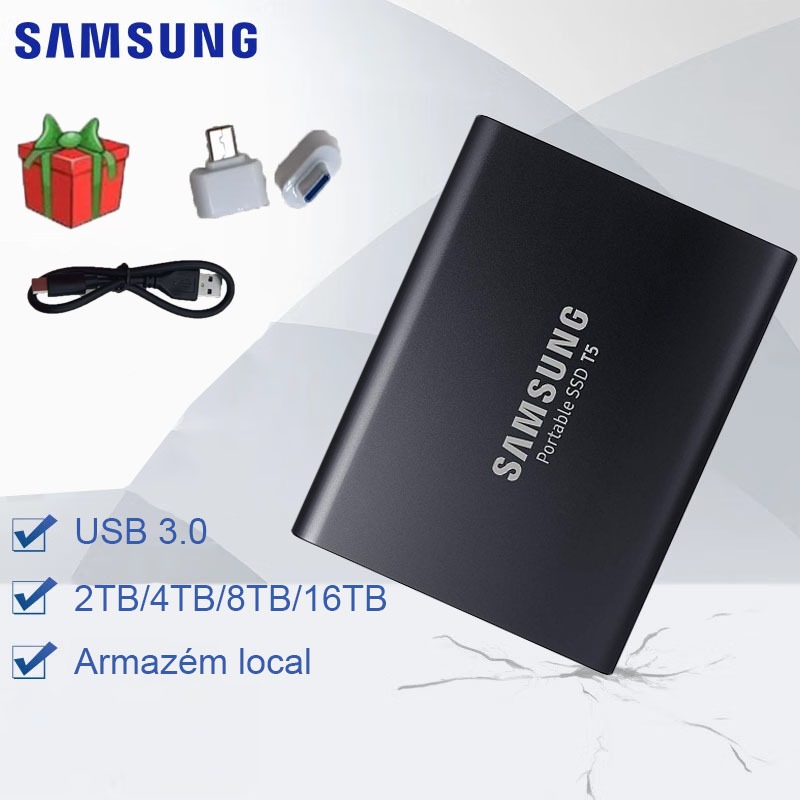 Disco Rígido Externo SSD T5 Samsung 2TB/4TB/8TB/16TB HD De Estado Sólido Portátil USB 3.0 ...