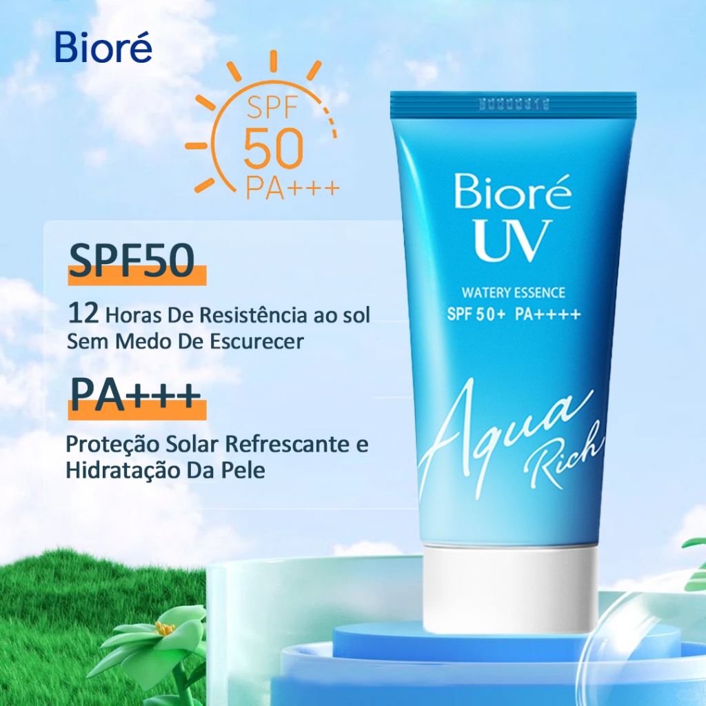 Biore UV Aqua Rich Watery Essence FPS50+ Protetor solar à prova d'água ...