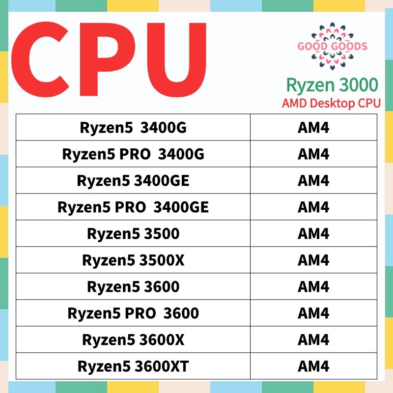 Ryzen5 3400G PRO 3400G 3400GE 3400GE 3500 3500X 3600 3600 3600X 3600XT ...