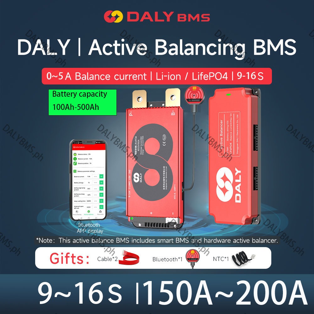 DALY Smart bms + 5A Balanceador Ativo 9S 12S 16S 150A Lifepo4 3.2V Li-ion 3.7V Bateria | Shopee ...