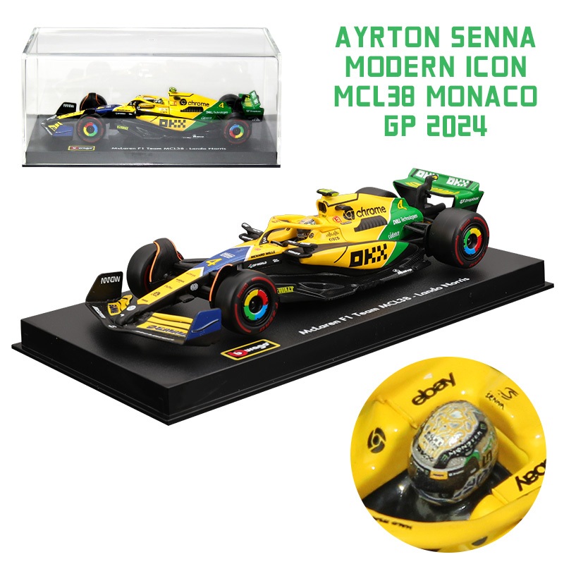 Bburago 1 : 43 2024 F1 Mclaren MCL38 Monaco Grand Prix Ayrton Senna Ícone Moderno # 4 Lando ...