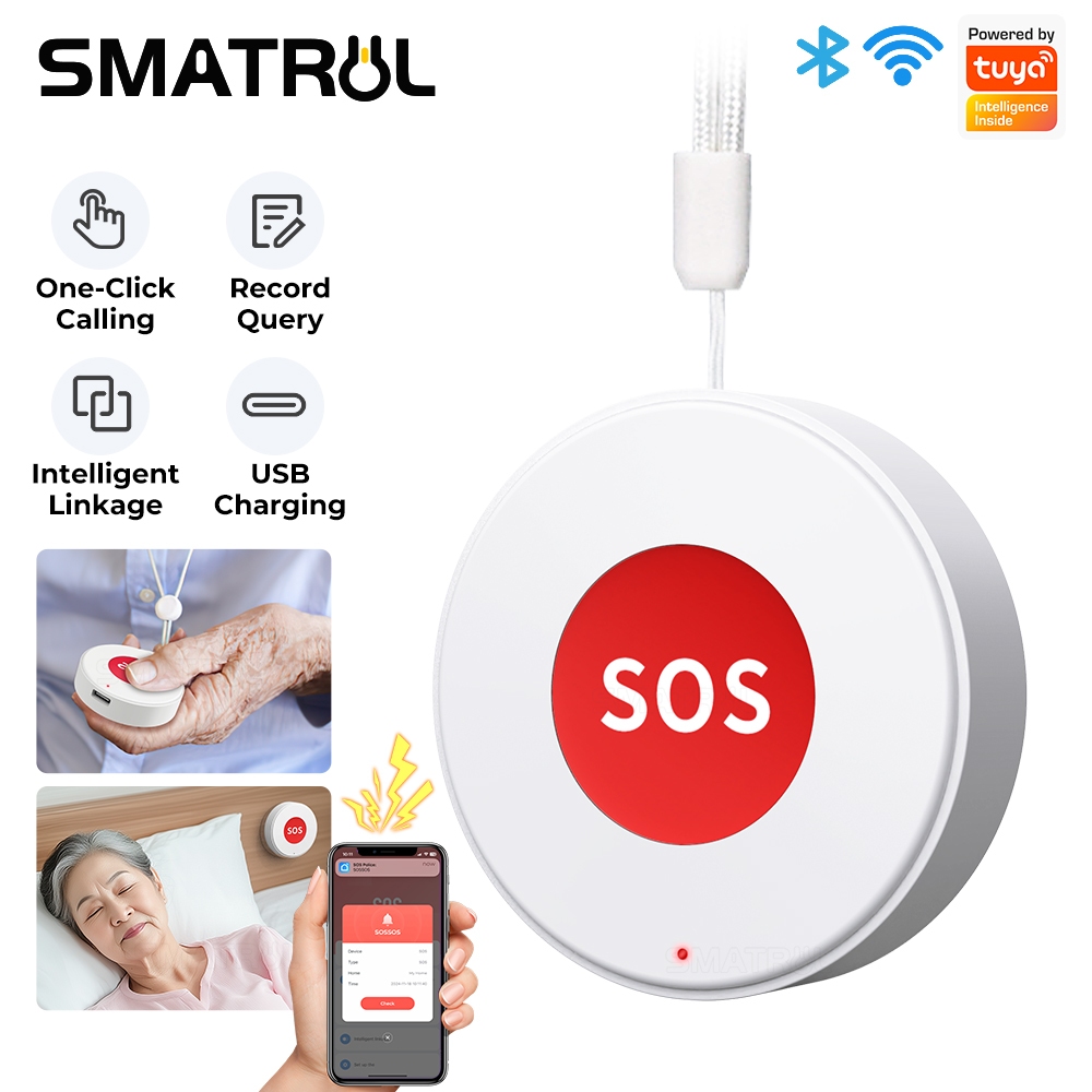 SMATRUL Tuya WiFi Smart SOS Call Button Wireless Caregiver Pager Transmissor De Alerta De ...