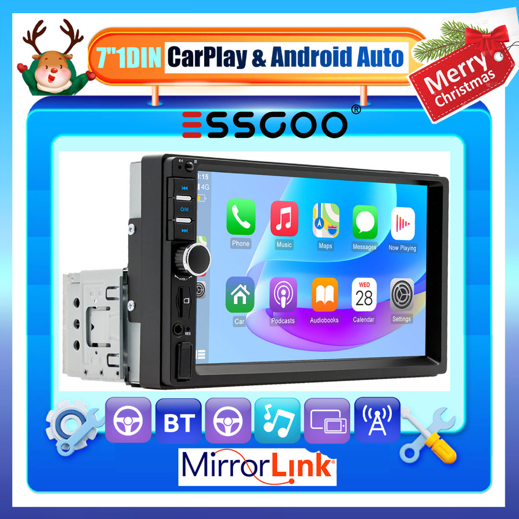 ESSGOO Rádio Do Carro 7 " Tela De Toque 7018B HD Android Auto Bluetooth Estéreo 1 Din/2 ...