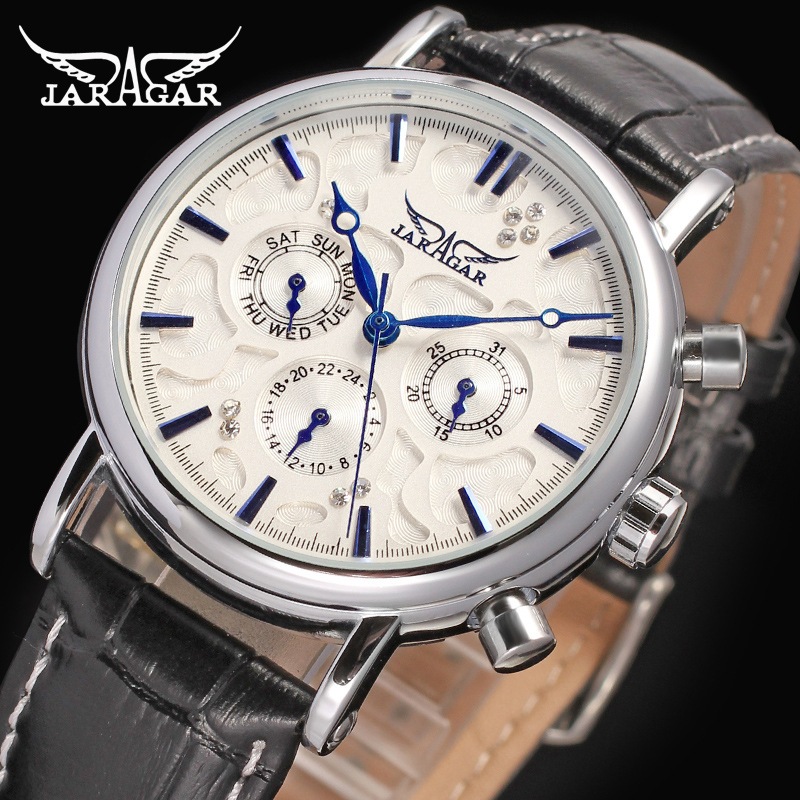 JARAGAR 348 Relógio Mecânico Automático Masculino Com Pulseira De Couro ...