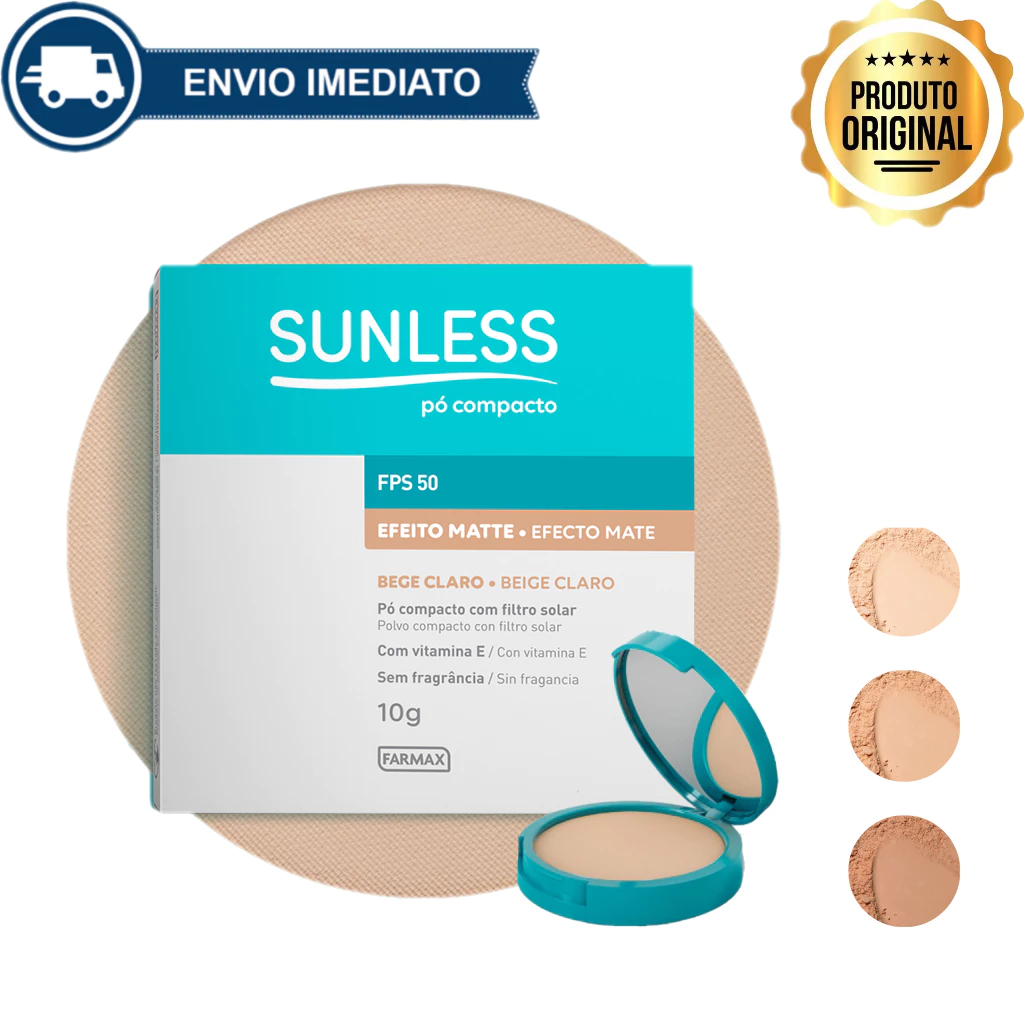 Pó Compacto Facial com Filtro Solar + Vitamina E Sunless Fps50 10g ...
