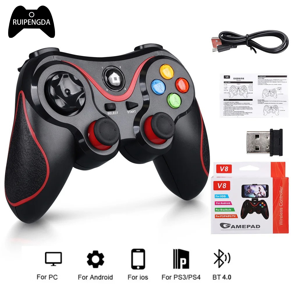 2.4G V8 Gamepad Sem Fio Bluetooth Para Controlador De PC PS3/PS4 ...
