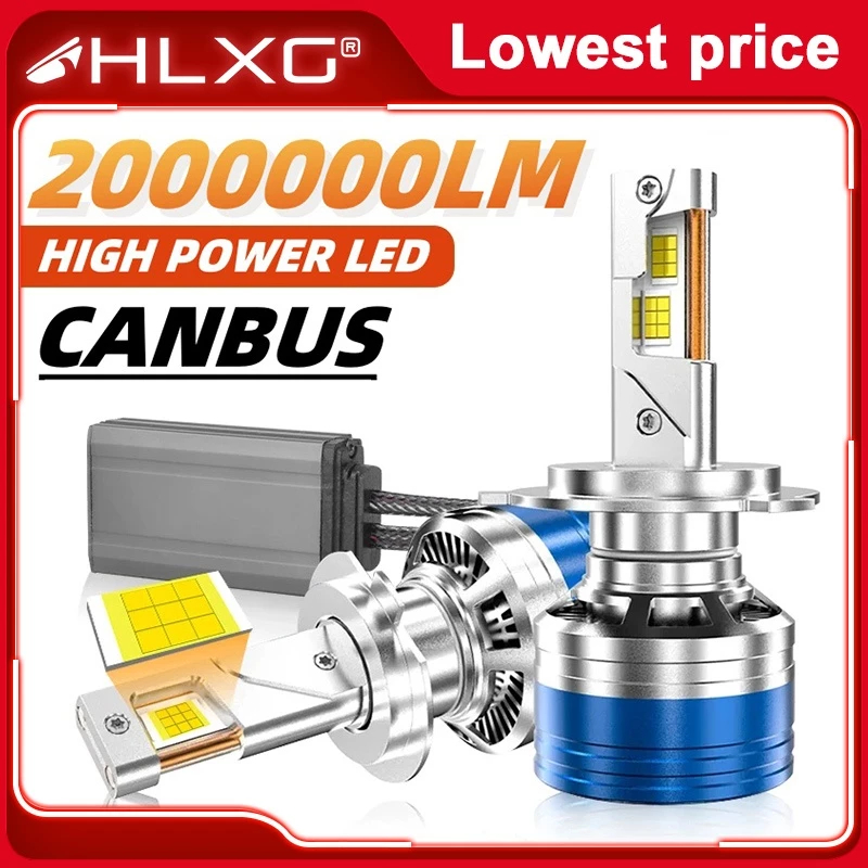 HLXG 6000K H7 H4 H11 Farol LED Canbus Alta Potência H1 H8 9005 HB3 9006 HB4 9012 HIR2 Lâmpada ...