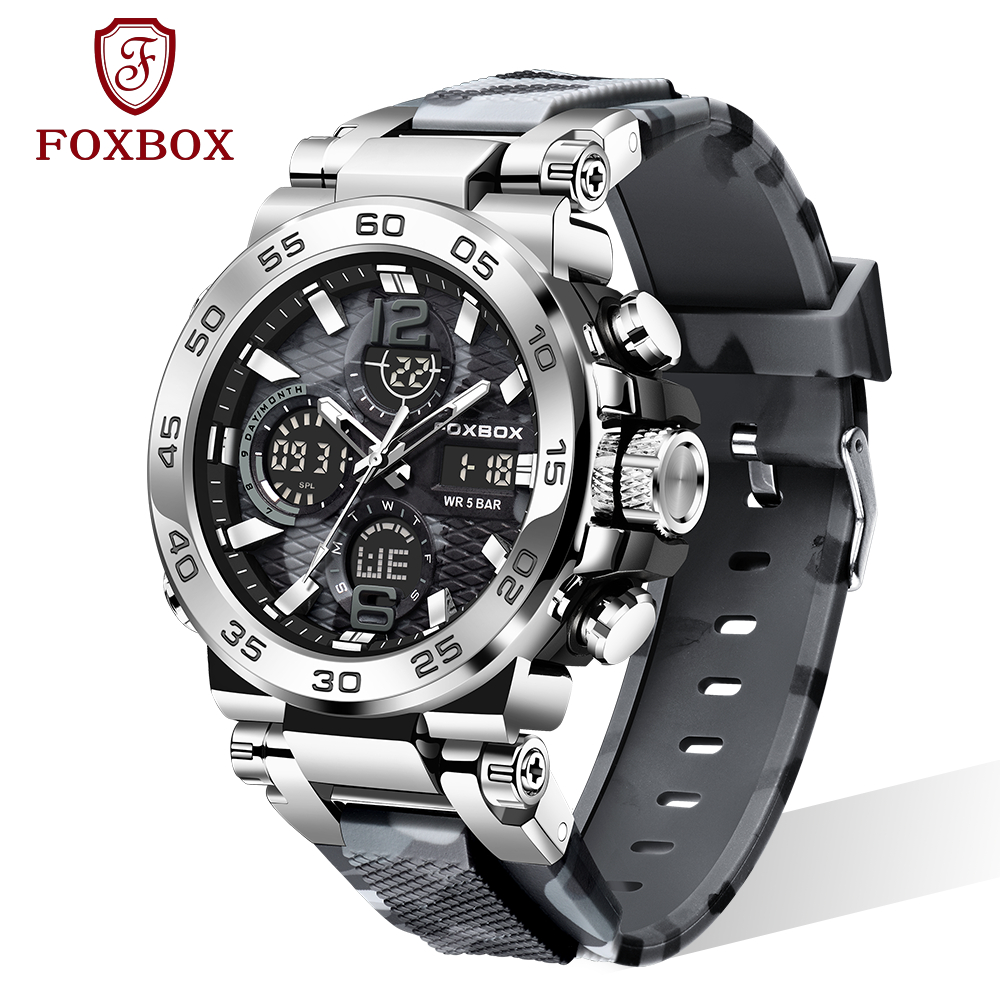 FOXBOX Moda Digital Dual Display Relógio Masculino Silicone LIGE À ...