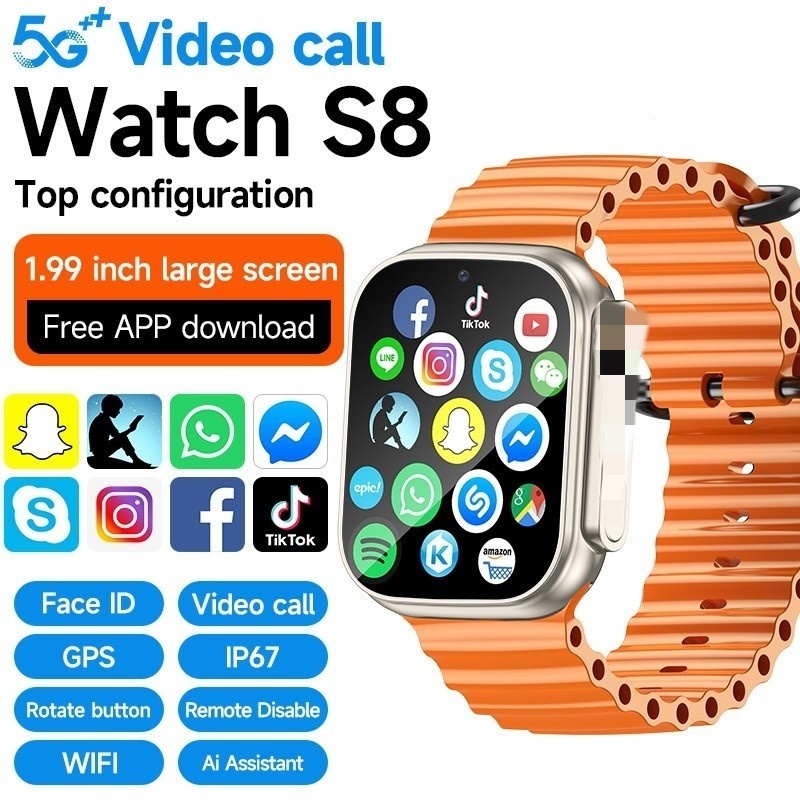 [Cartão SIM 4G] S8 Ultra HD Screen Smartwatch Para Meninos E Meninas GPS Face ID Placa De Vídeo ...