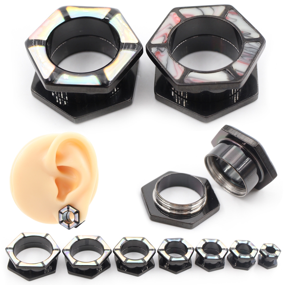Alisouy 1 Peça De Aço Inoxidável Hexágono Opala Pedra Rosqueada Orelha ...