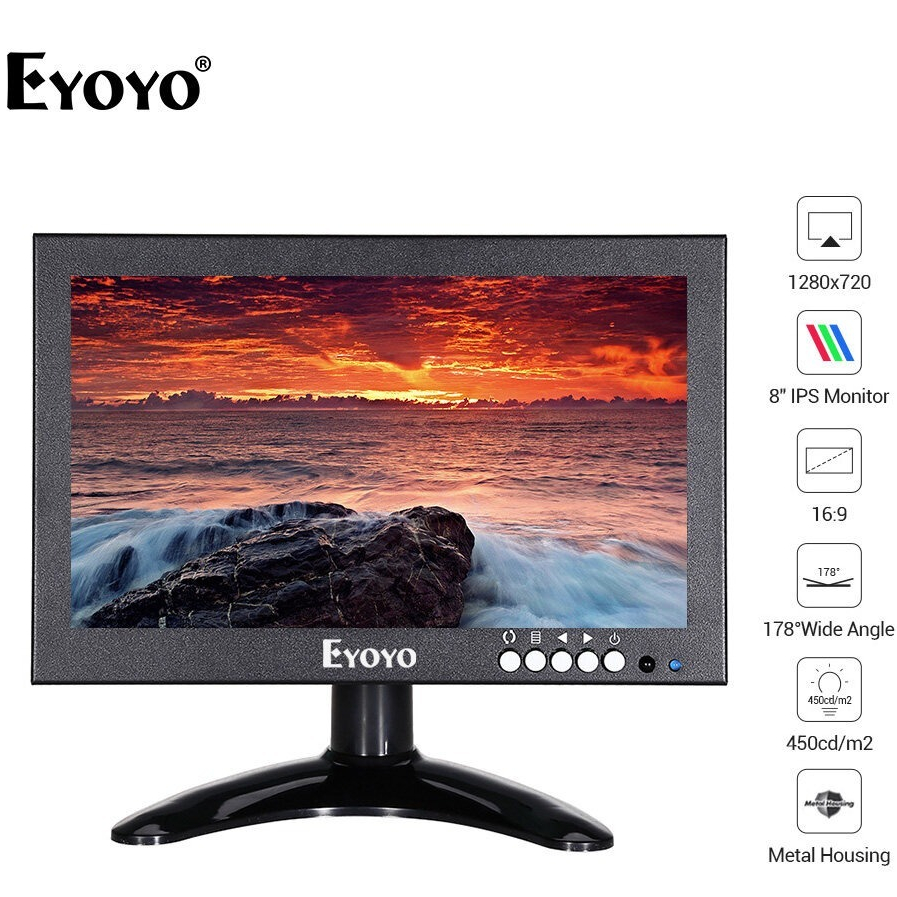 Eyoyo Monitor IPS Portátil De 8 Polegadas HD 1280X720 Suporte Para Tela De Visão Completa De ...