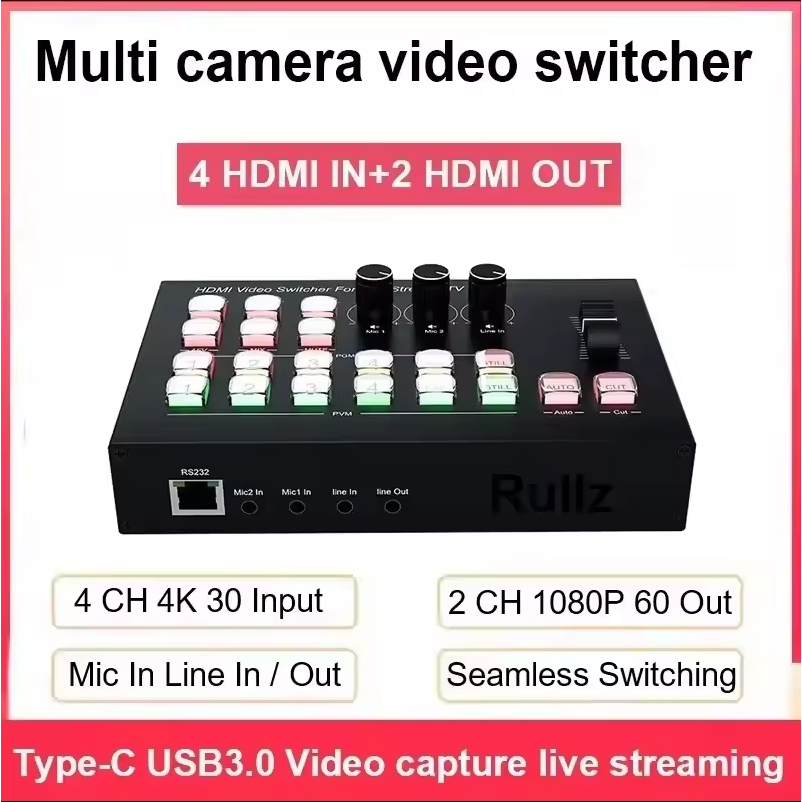 4K 4 Canais HDMI Multi Câmera Streaming Ao Vivo Produção Vídeo Mixer ...