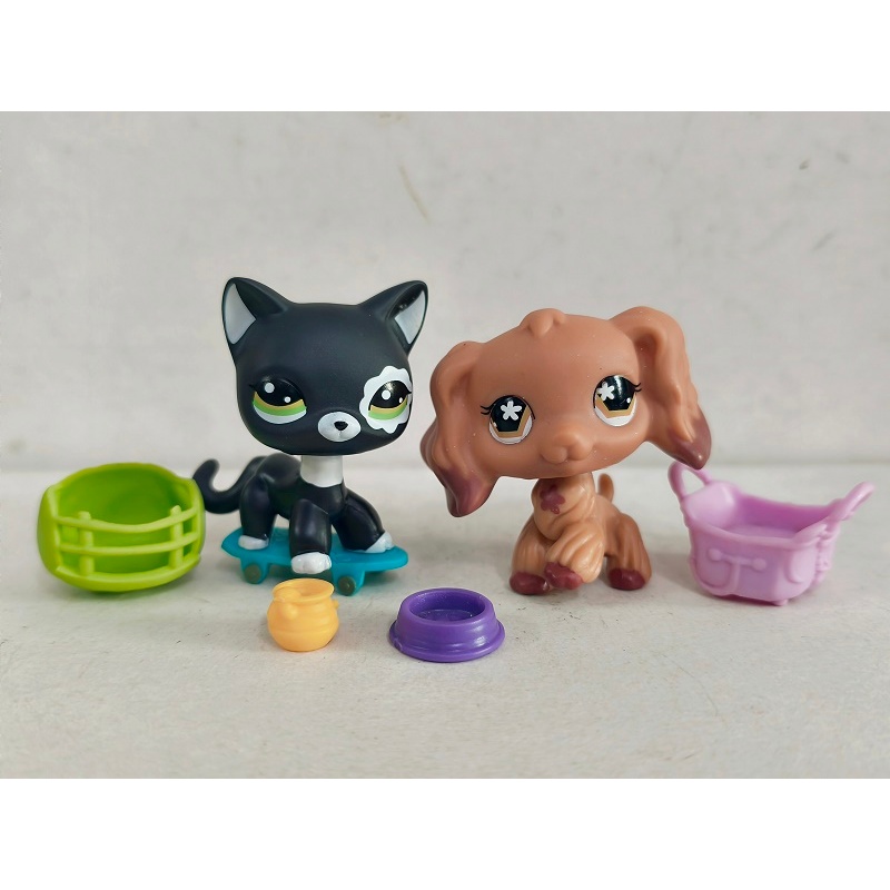 2 Pçs/Lote LPS Figura Gato Cão # 2249 716 C/Acessórios Brinquedo ...