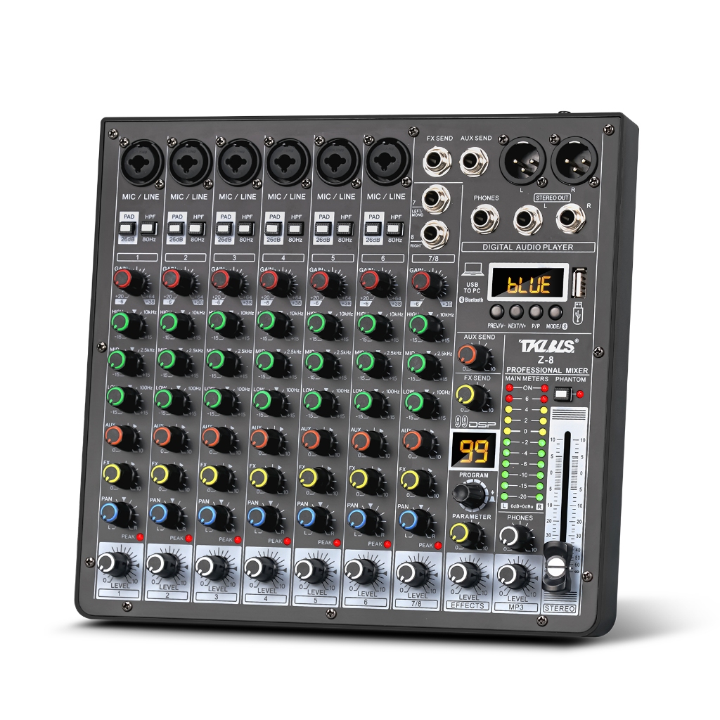Mesa de som 8 canais Profissional Z8 Console Mixer 99Efeitos USB Bluetooth PC 12V 110V/220V ...