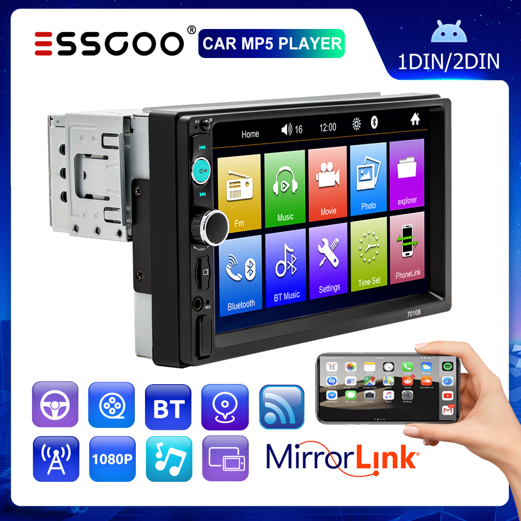 ESSGOO 1 din Carro MP5 Player Rádio 7 Polegada 2 Tela De Toque Espelho Link Multimídia Bluetooth ...