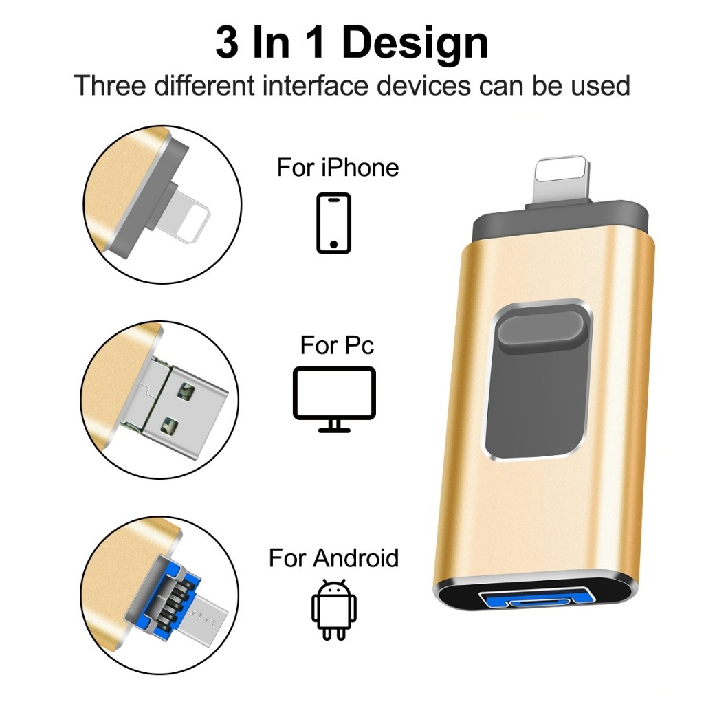2tb Gold Flash Drive Compatível Apple Android Computador USB Memória ...