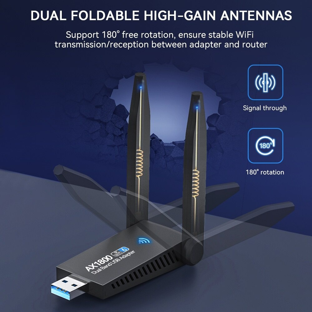 Adaptador WiFi 6 USB 1800M Antena Dupla 1300M Placa De Rede AX1 ...