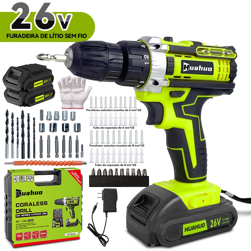 Parafusadeira Furadeira 26V Baterias Sem Fio Impacto Com Maleta Completo Broca Bits Maleta (110V ...