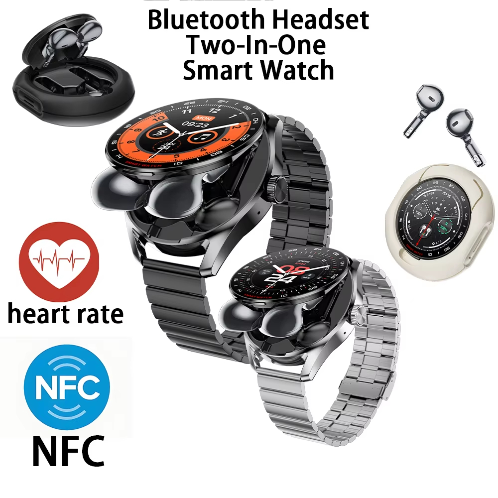 2025 Novo TWS 2-Em-1 Fones De Ouvido Bluetooth NFC Smartwatch Relógio Inteligente Monitoramento ...