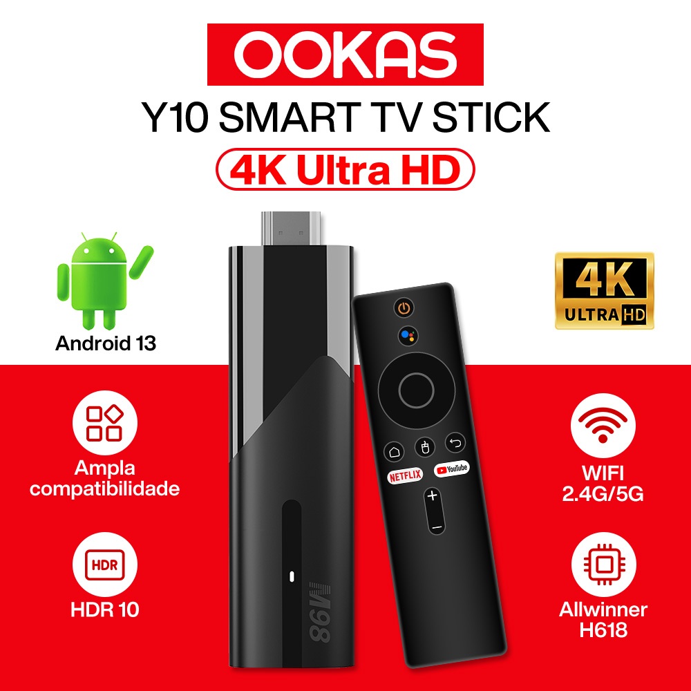 Y10 Smart Tv stick 4k HD stick tv Android 13 sistema | Shopee Brasil