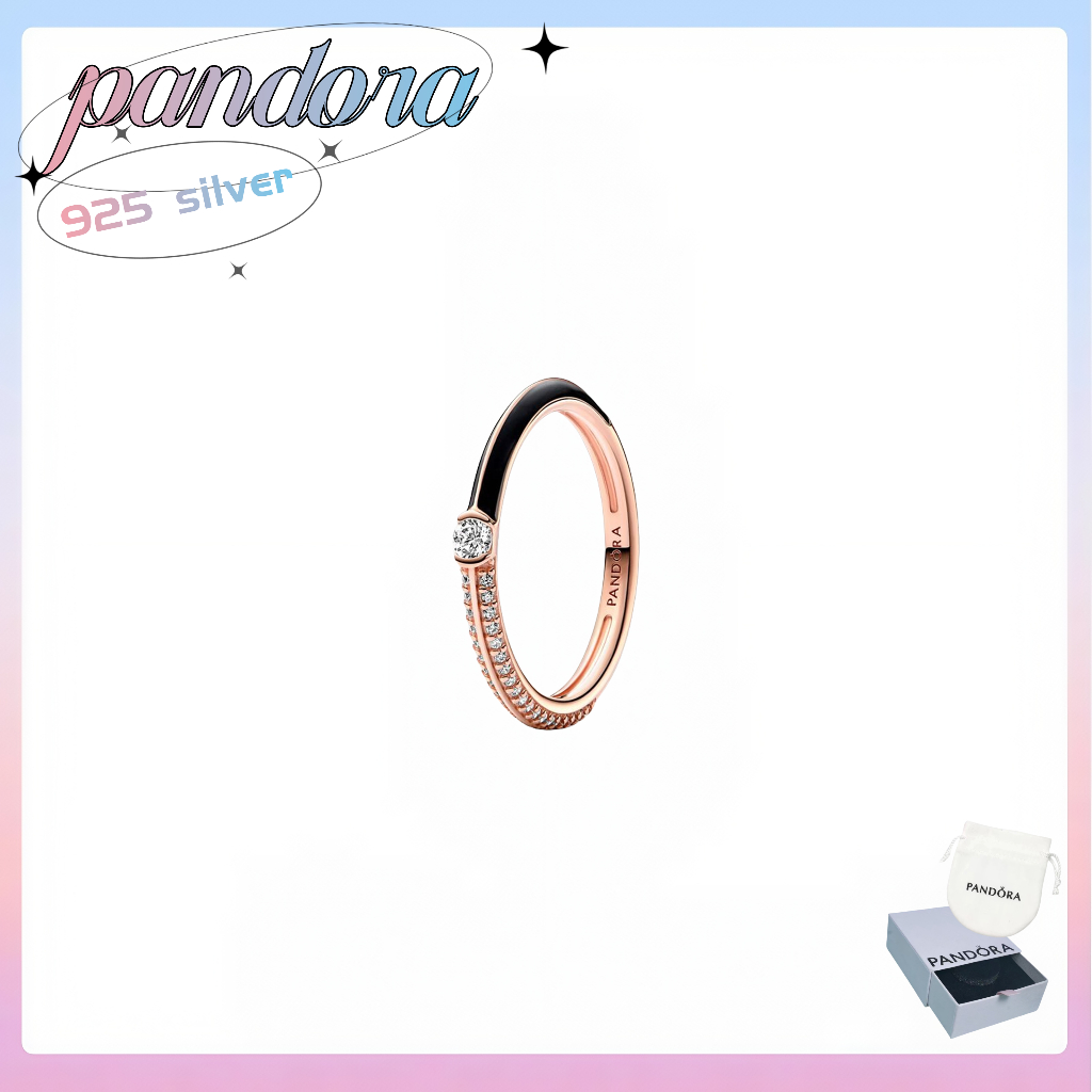 Pandora S925 100 % Joias De Prata Genuína-Anel Esterlina Emparelhando ME Pavé E Duplo Preto ...