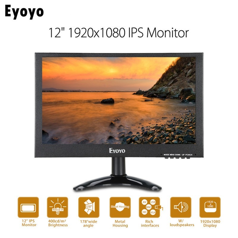 Eyoyo 12 Polegada IPS Monitor 1920x1080 Display Suporte VGA HD BNC AV ...