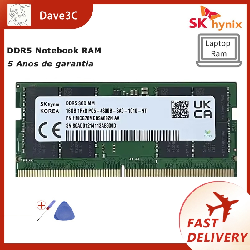 Memória RAM SK Hynix DDR5 8GB/16GB 4800-5600MHz SODIMM 262-pin CL40 1.1V - Dell XPS/HP EliteBook ...