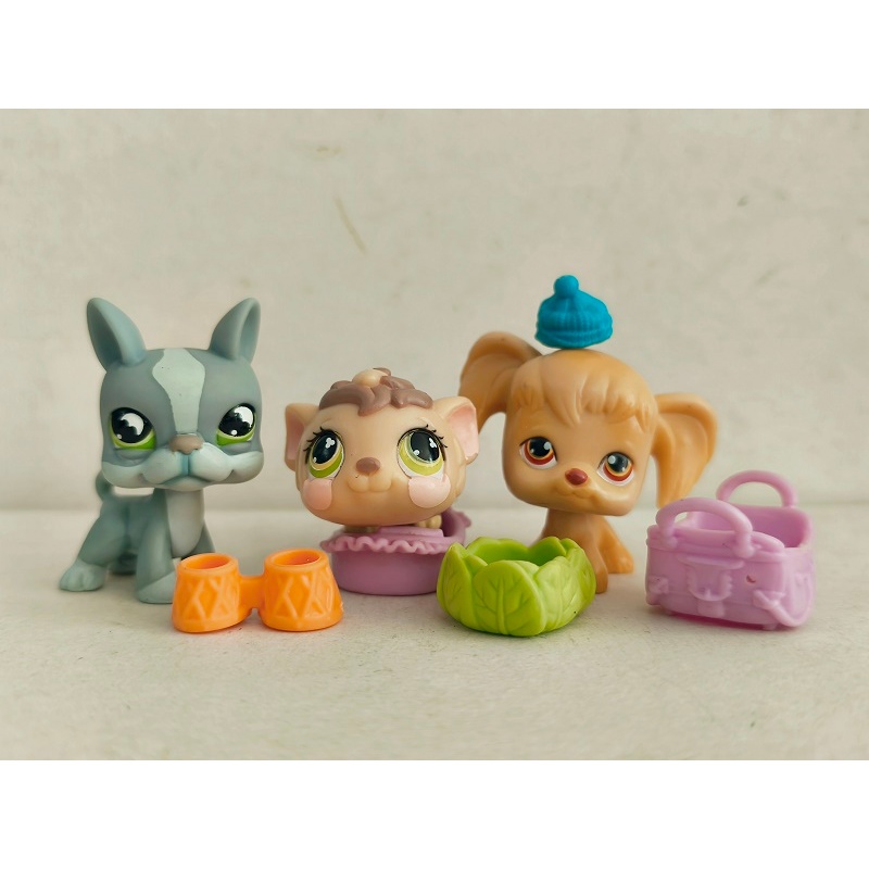 3 Pçs/Lote LPS Figura Pet Shop Cão Porco Com Acessórios Littlest ...