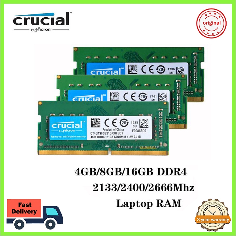 Memória Crucial DDR4 RAM 4GB 8GB 16GB 2133MHz 2400MHz 2666MHz 3200MHz Para Notebook Portátil ...