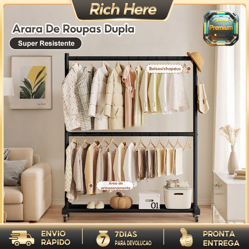 Arara de Roupa Portátil com Sapateira e Rack | Cabideiro de Carbono com ...