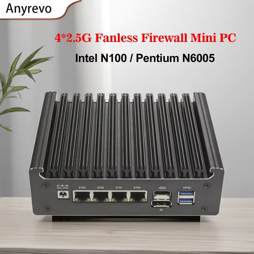 4 x i226-V 2.5G Lan Sólido Fanless Soft Router Firewall Mini PC Intel N100 N150 Pentium N6005 ...