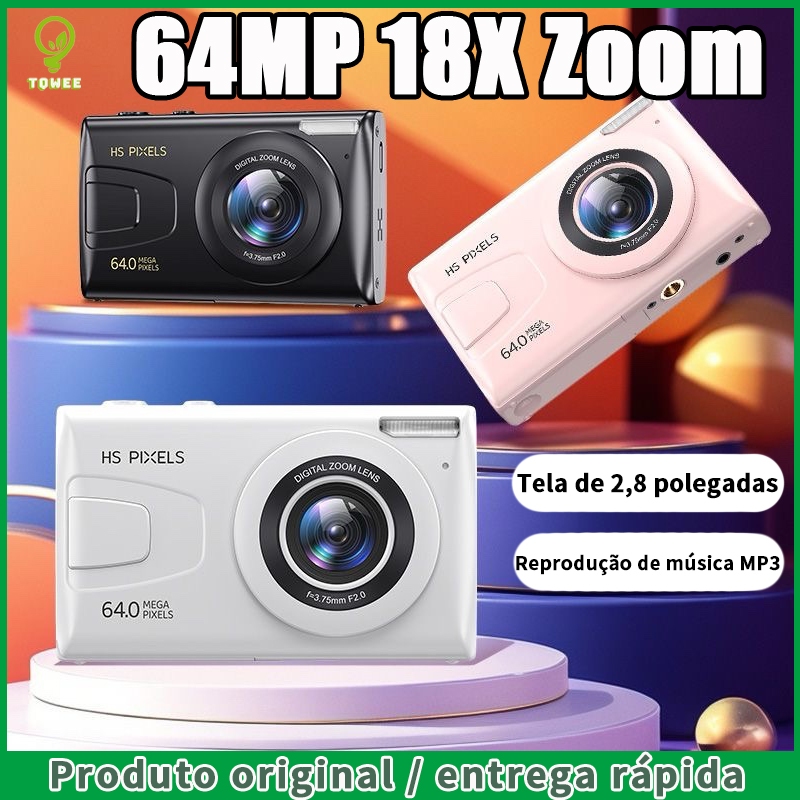 【Memória 64G】 Câmera Digital 64MP 4K Tela De 2.8 Polegadas Zoom 18x ...