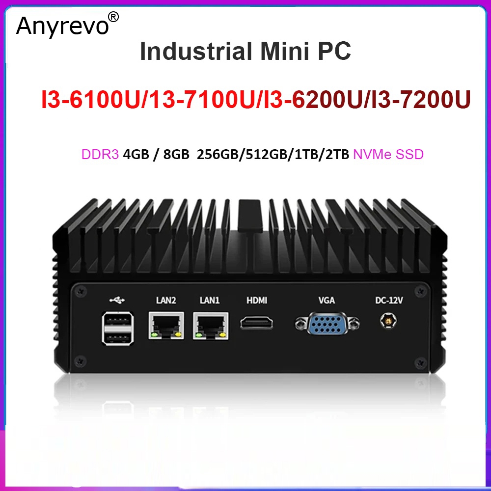 Fanless 2 LAN Intel Core i3-7100U i5-6200U I7-7500U Industrial Mini PC ...