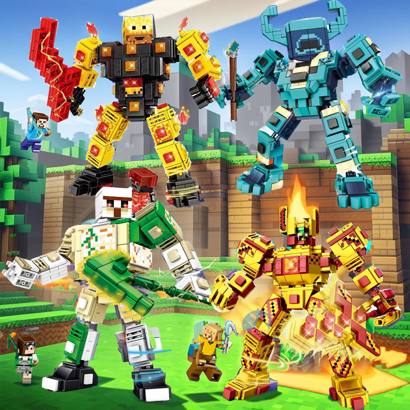 4 Estilo Minecraft Mech Figuras De Ação Brinquedo Conjunto De ...
