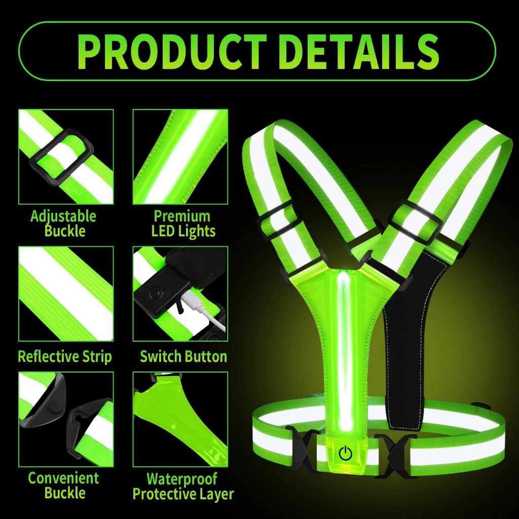 LED Running Light Reflective Safety Vests Adjustable Cycling Vest ...