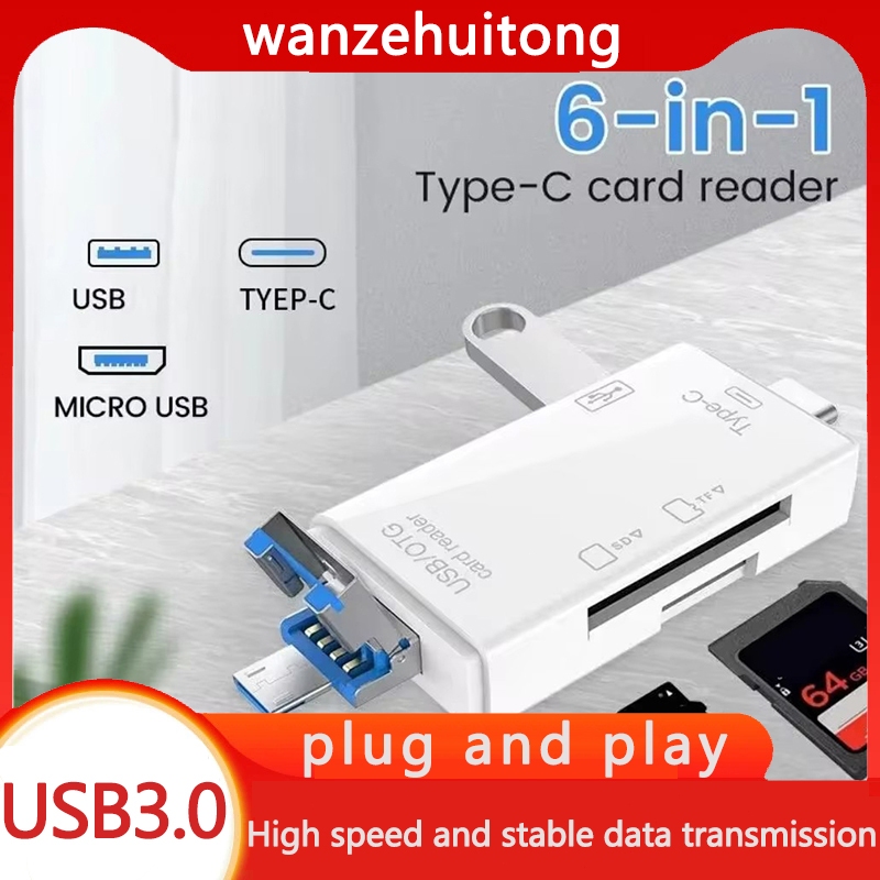 6 em 1 multifuncional usb tipo C/usb/micro usb/tf/SD leitor de cartão de memória inteligente otg ...