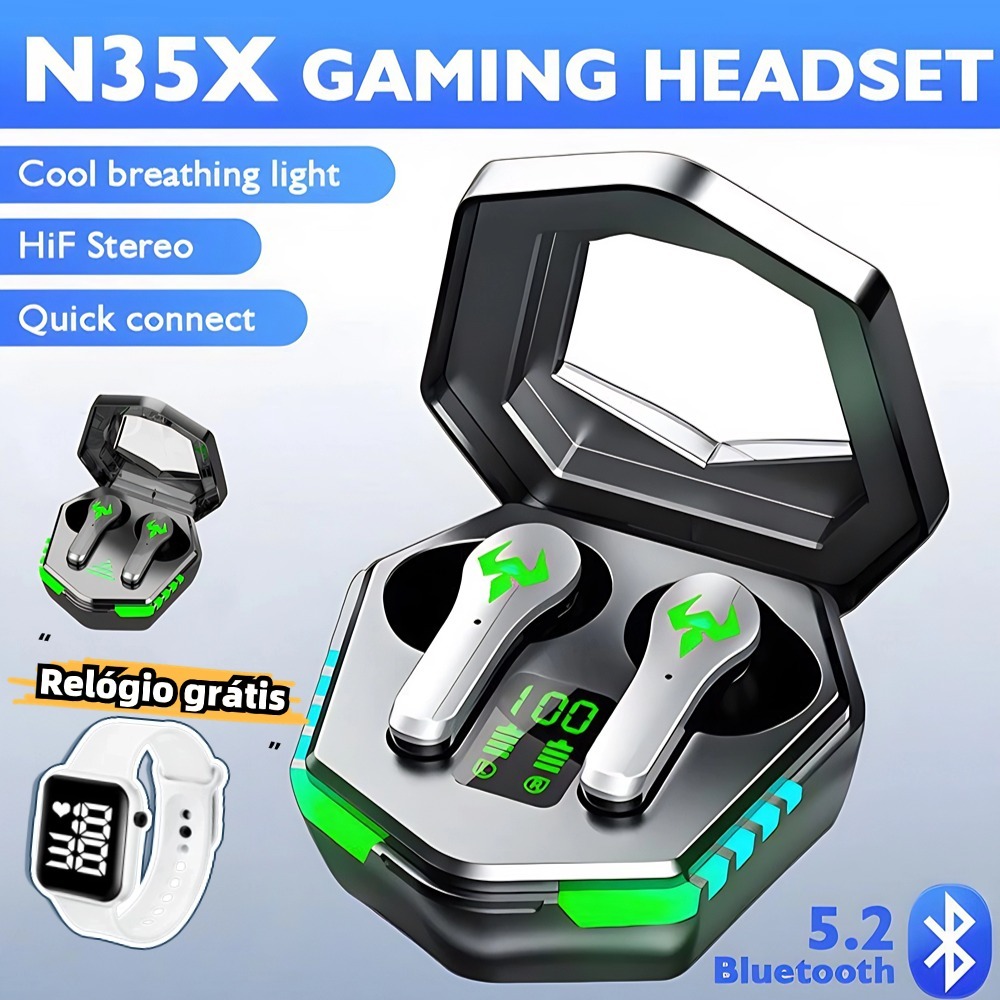 Fone De Ouvido Para Jogos N35 TWS Fones Sem Fio Bluetooth 5.2 Modo Duplo Comutável 8D Stereo ...