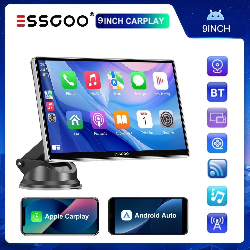 ESSGOO CarPlay Android Auto Car Radio Multimedia Video Player Tela Sensível Ao Toque De 9 ...