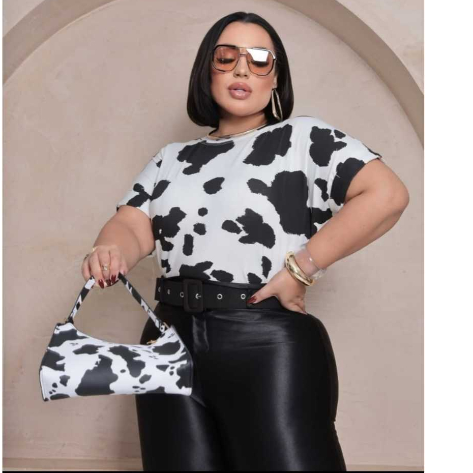 Blusa Plus size Vaca 46 A 52 Camiseta Feminina Manga Japonesa Dobrada ...