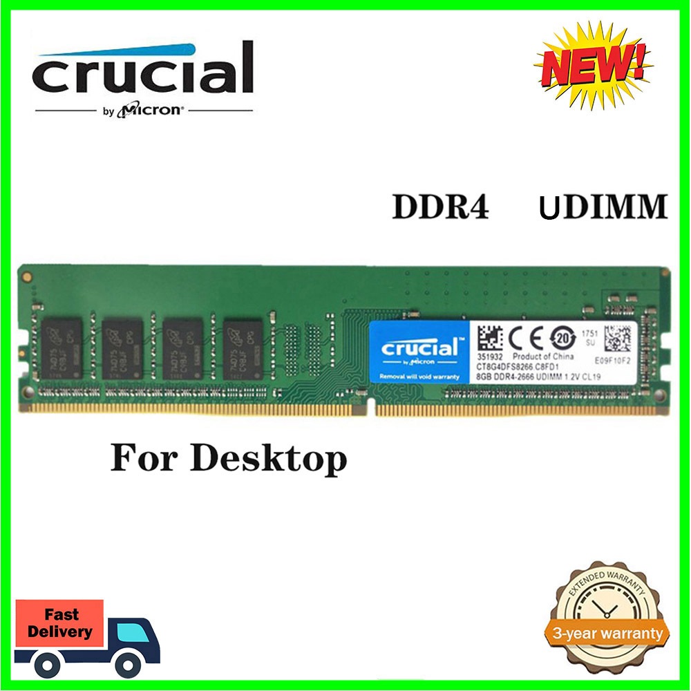 Crucial 4GB 8GB 16GB DDR4 Ram 2133MHz 2400MHz 2666MHz 3200MHz PC4 288 ...