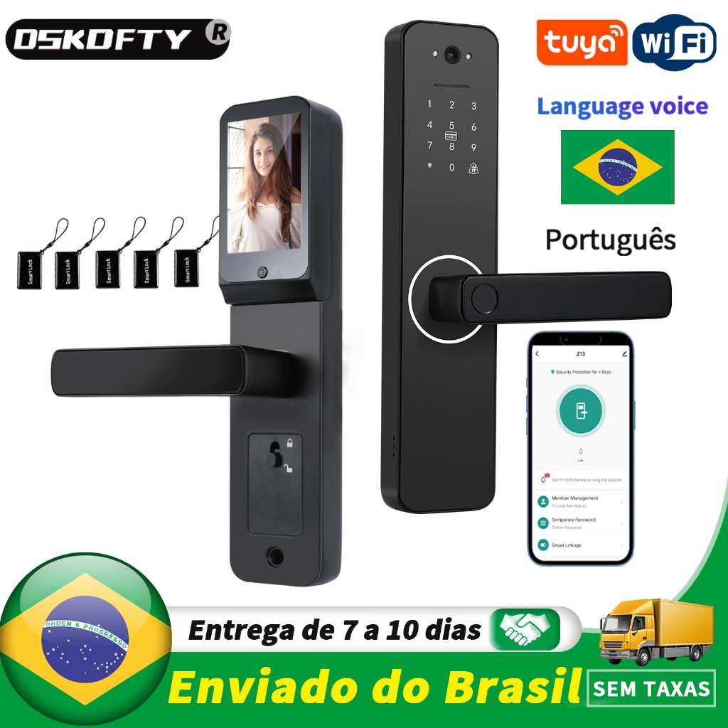Tuya wifi Fechadura eletrônica com olho mágico digital Controle remoto | Shopee Brasil