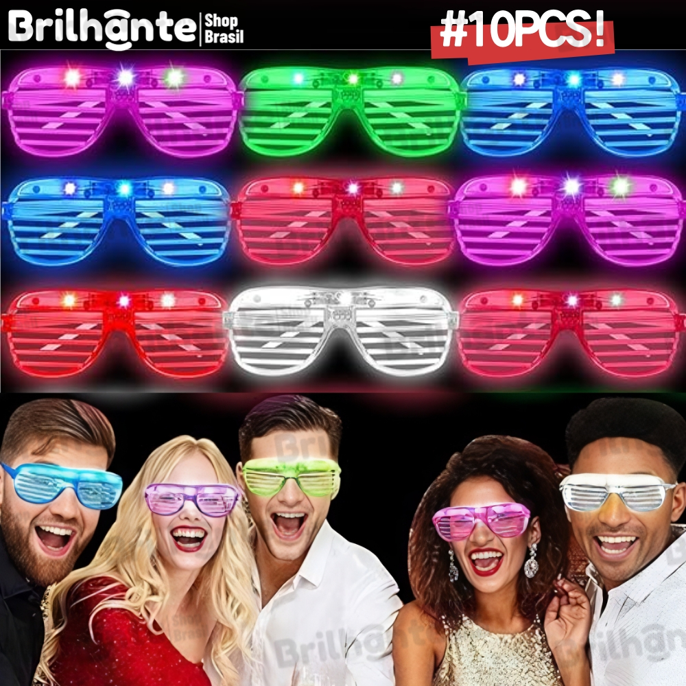 KIT 10 Oculos Led Neon de Festa Com 3 Modos Fluorescente Rave Balada ...