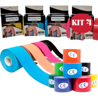 Kit 4 Fita Kinesio Bandagem Elástica 5cmx5m Tape Fisioterapia Adesiva Alivia a Dor Lesão Atleta ...