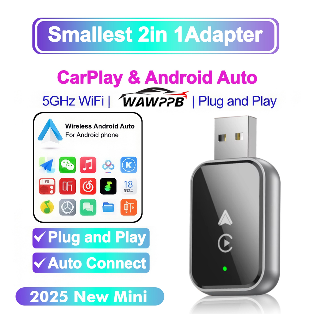 2 in 1 Wireless CarPlay Adapter and Android Mini Car Wireless Adapter ...