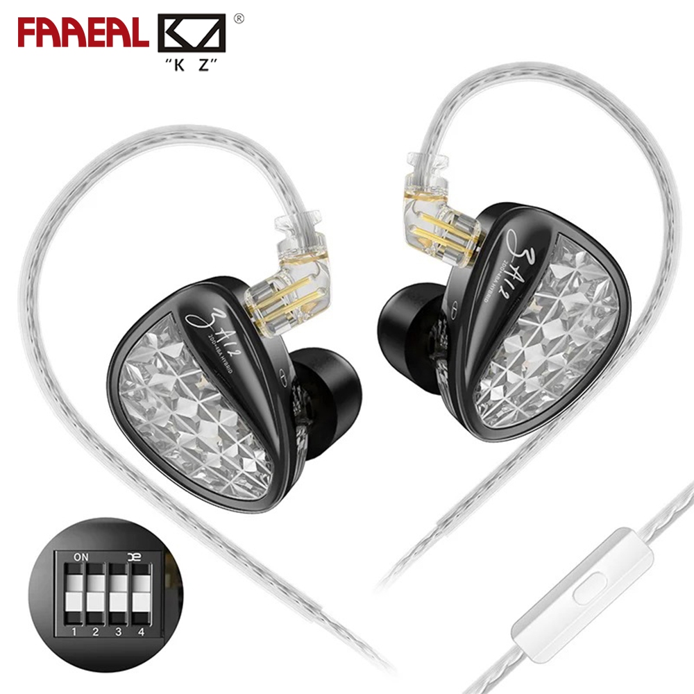 FAAEAL KZ ZA12 Fone De Ouvido Híbrido 2DD + 4BA Driver Dinâmico Ajuste ...