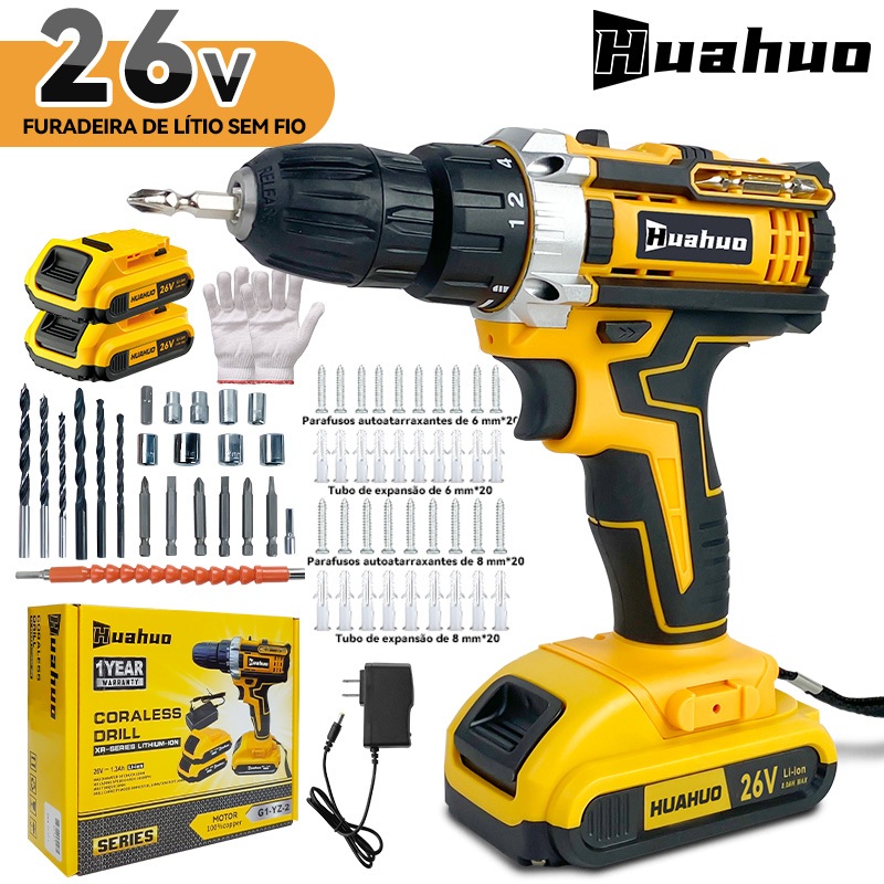 HUA HUO Parafusadeira A Bateria Furadeira Parafusadeira Parafusadeira 21/18/16v 2 Baterias ...