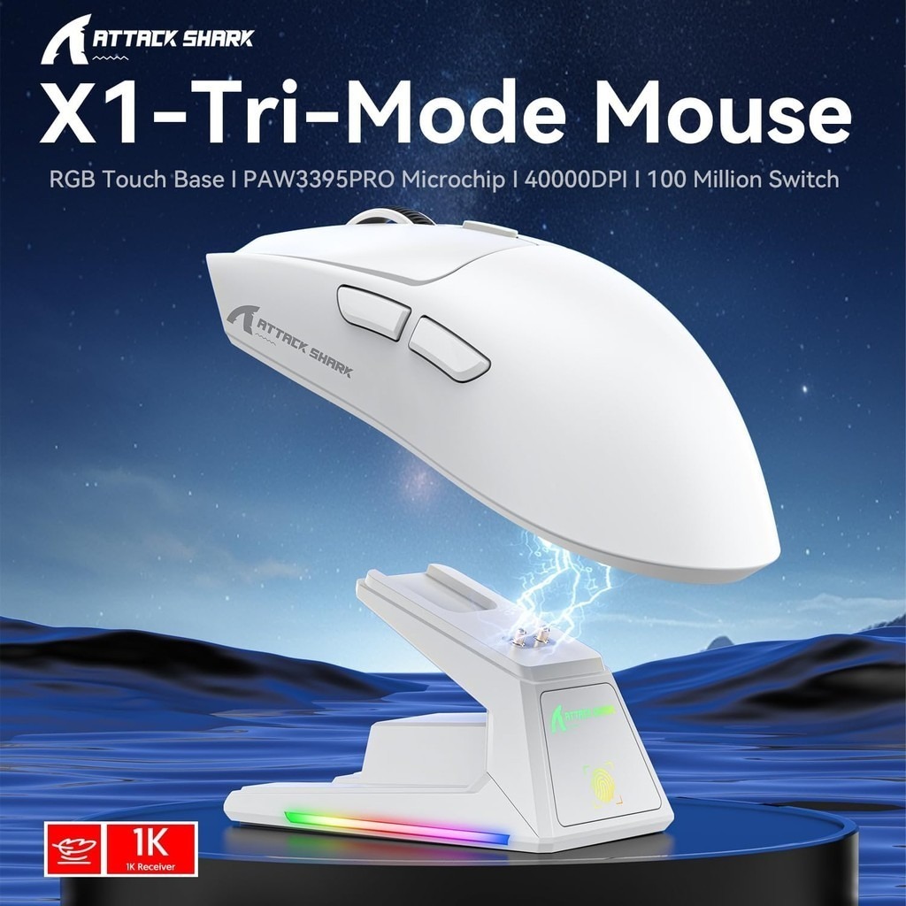 Mouse Para Jogos Sem Fio ATTACK SHARK X1 Com Base De Carregamento RGB PAW3395 PRO Sensor 40K DPI ...