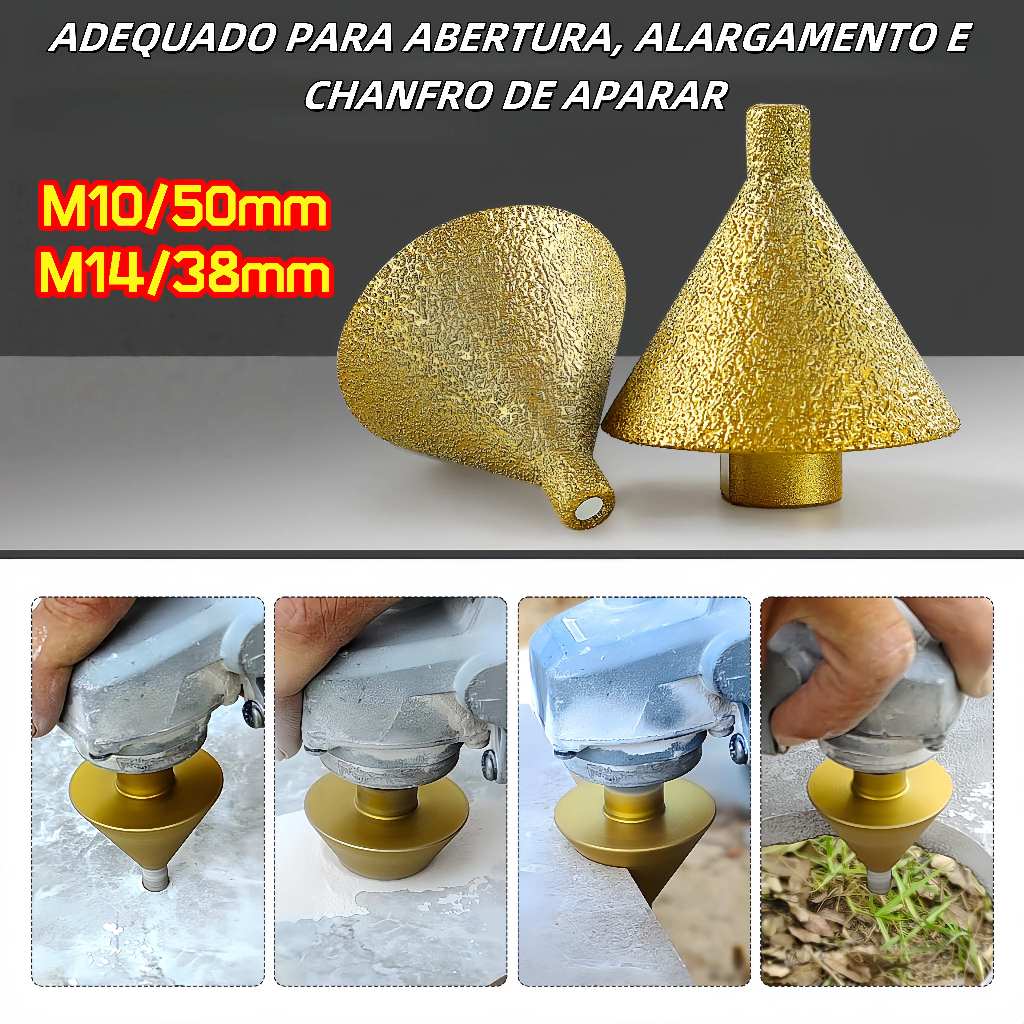 Broca Chanfro Cônica Diamantada Porcelanato Granito M10x50mm// M14 ...