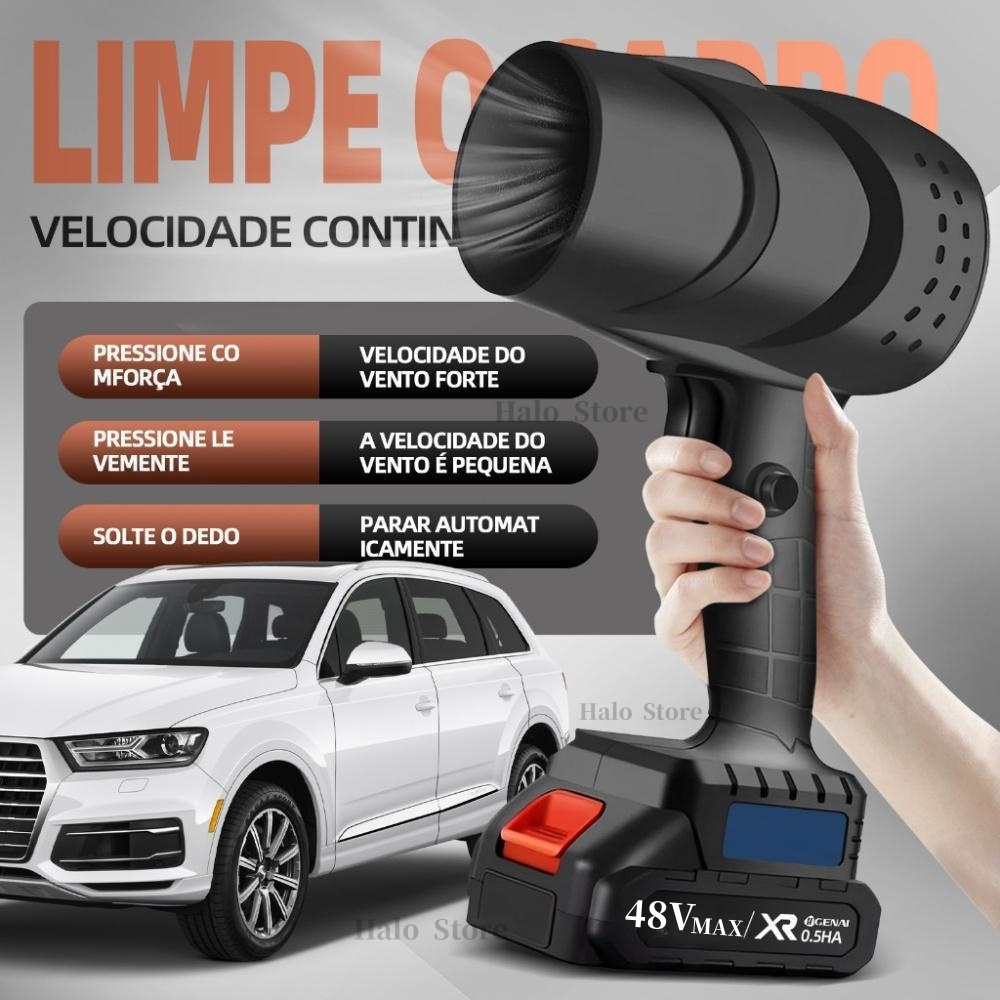 Soprador De Folhas Turbo Portátil Recarregável 48v Com 2 Baterias Potente Limpeza Interna e ...